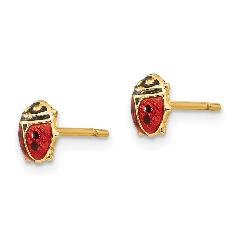 Curata 14k Yellow Gold Girls Enamel Ladybug Post Earrings (5mm x 6mm ...