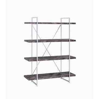 4 Shelve Wood and Metal Bookcase with X shape Back Support, Gray and ...