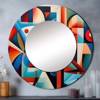 Designart "Orange Blue Geometry Unleashed III" Abstract Shapes Round ...