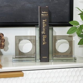 Silver Crystal Square Geometric Decorative Bookends with Circle Cut ...