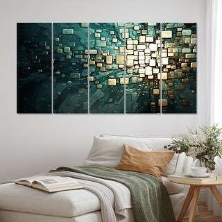Designart "Continuation and Departure Retro Gold And Teal VI" Abstract ...