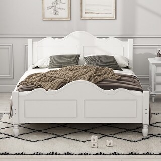 White Queen Solid Wood Platform Bed Traditional Concise Style No Need ...