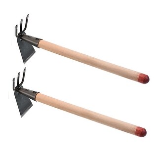 19.7" Hand Gardening Hoe and Rake, 2Pcs Loose Soil Tool w Wood Handle ...