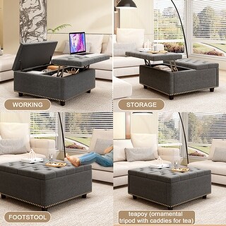 Large Dark Gray Square Ottoman - Mid-Century Style with Storage and ...