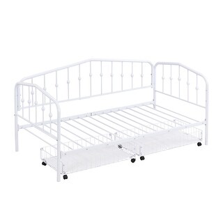 White Curved Backrest Metal Daybed Frame w/ 2 Drawers & Wheels - Twin ...