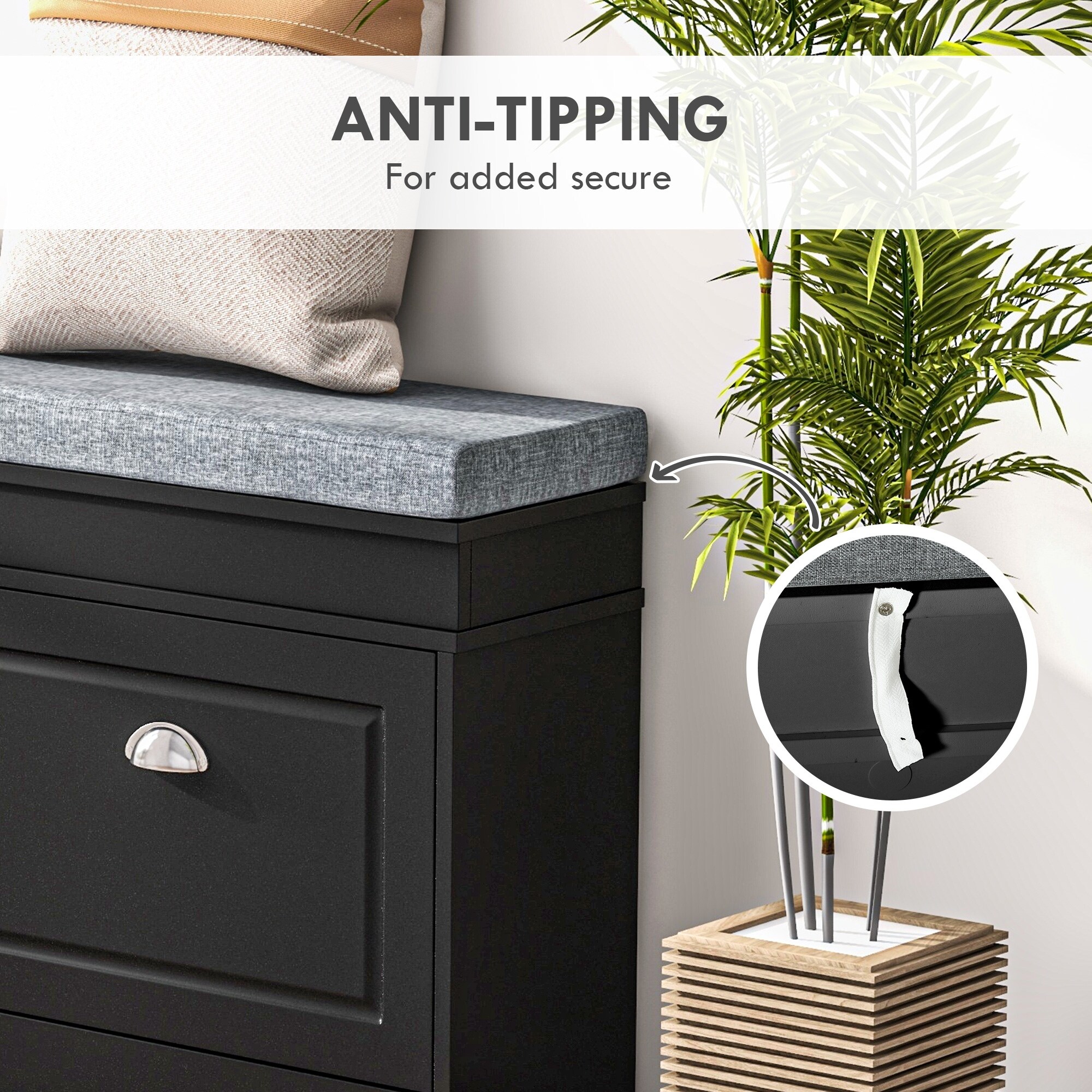 Entryway Shoe Bench Upholstered Seat Storage Bench with Flip Door Comfortable Black Storage Bench Hallway Bench Indoor Bench Bed Bath Beyond 41833029