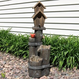 Sunnydaze 2-Story Birdhouse with Cardinal Outdoor Water Fountain - 34 ...