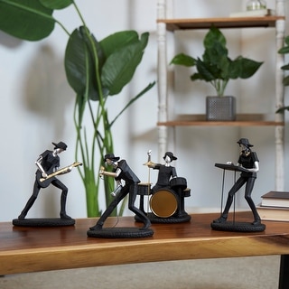 Black Polystone Rock Band Musician Decorative Sculpture with Gold and ...