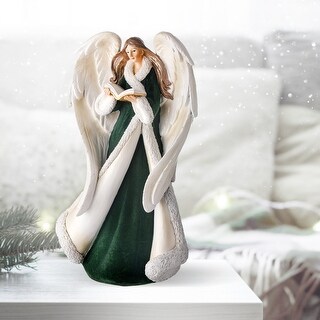 12" Resin Flocked Emerald Angel W/Book - Bed Bath & Beyond - 34663296