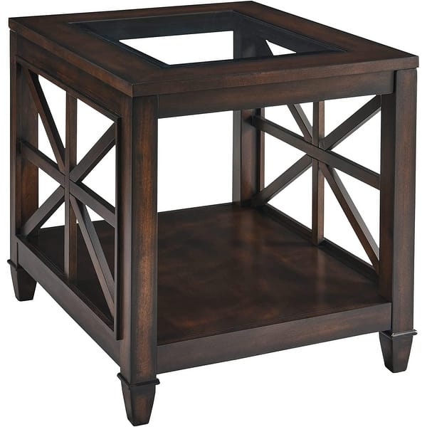 End Table with Tempered Glass Top, 28"x24" Farmhouse Style for Living ...