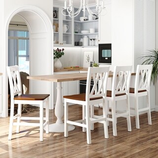 Farmhouse 5 Piece Round Counter Height Kitchen Dining Table Set with ...