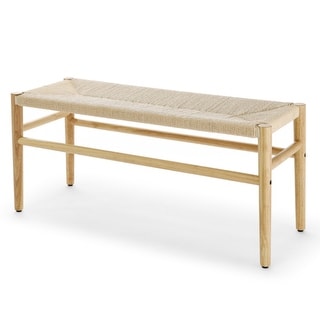 Indoor Bench with Paper Cord，Rubber Wood Legs - Brown - 39.5” W x 14.5 ...