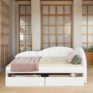 Kids Furniture Twin Size PU Upholstered Kids Bed Tufted Daybed with Two ...