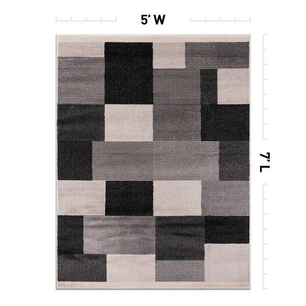 World Rug Gallery Modern Geometric Boxes Design Black Area Rug - Bed ...