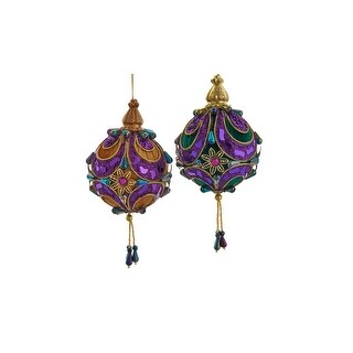 Set of 12 Peacock Colored Ball with Dangle Christmas Ornaments 7“ - Bed ...
