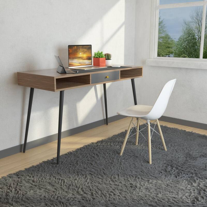 Mid-Century Modern Computer Desk/Writing Desk with USB Ports and Power ...