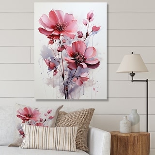 Designart "Pink Minimalism Simplicity In Bloom III" Abstract Botanicals ...
