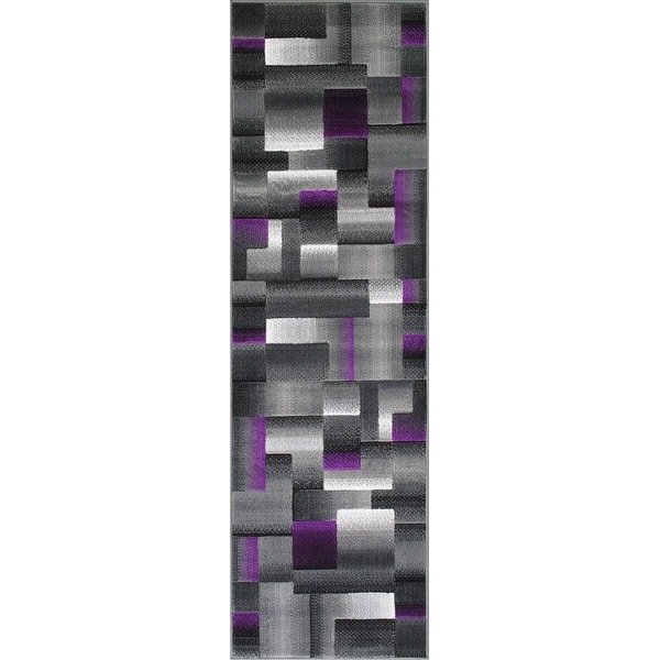 HR Purple Grey Silver Black Abstract Rug Modern Geometric Square Design ...