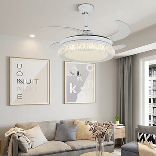 42'' Modern Retractable Ceiling Fan Chandelier Adjustable W/ Remote ...