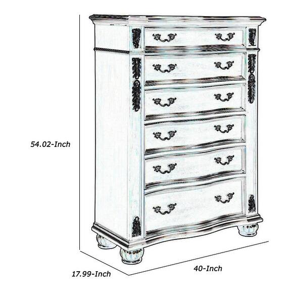 Six Drawer Wooden Chest with Antique Metal Handles and Bun Feet, Brown ...