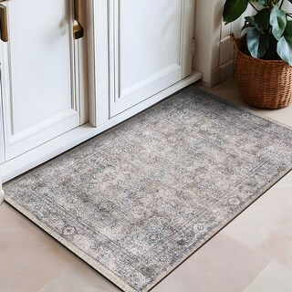 Domani Grove Machine Washable Distressed Grey Medallion Area Rug - Bed ...