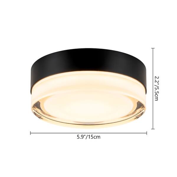 Modern Matte Black Circular Clear Frosted Glass Integrated LED Flush ...