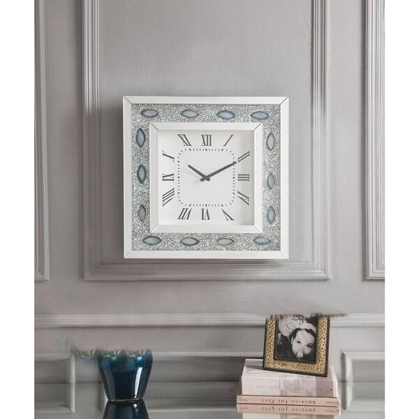 Square Analog Clock Beveled Mirrored Wall Clock with Roman Dial Numeral ...