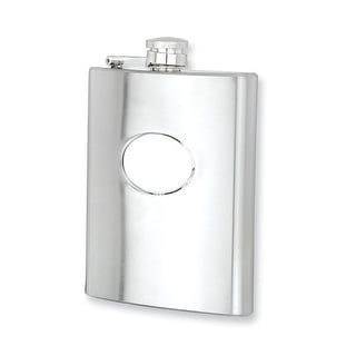 Curata Polished Stainless Steel 8 Ounce Hip Flask with Engravable Oval ...