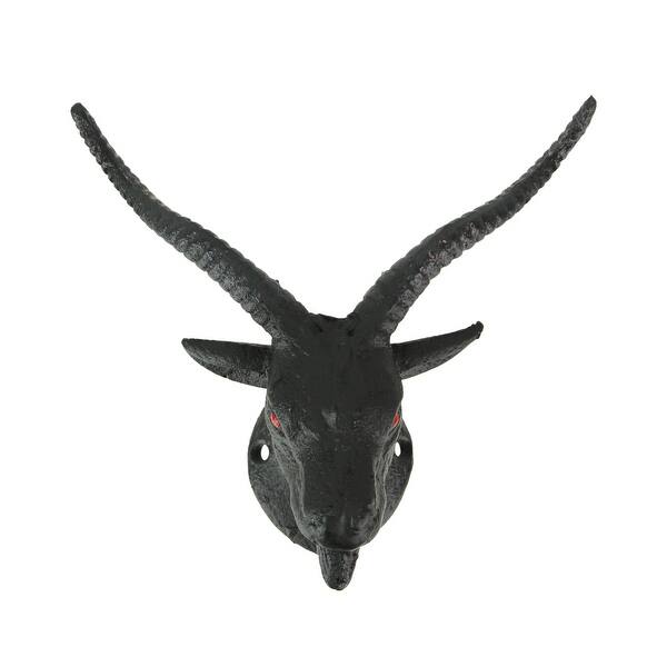 Zeckos Black Cast Iron Baphomet Goat Head Wall Hooks (Set Of 2) - 6 X 6 ...