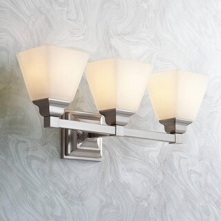 Modern Wall Light Satin Nickel Hardwired 3-Light Fixture Opal Glass ...