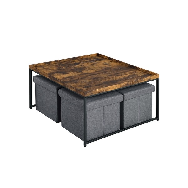 Vinny Wood Grain 5 Piece Coffee Table Set with Raised Edges - Bed Bath ...