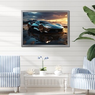 Designart "Glass Car By The Beach II" Nautical & Beach Framed Wall ...