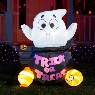 Syncfun 5Ft Tall Halloween Inflatable Ghost in Cauldron with LED - Bed ...