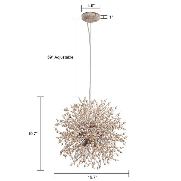9-Light Modern Firework Sphere Chandelier with Wooden Beads for Dining ...