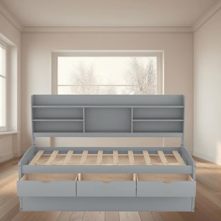 Twin Size Wooden Captain Platform Bed with Built-in Bookshelves, 3 ...