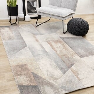 Amelia Collection - Dense Geometric Blue Grey Brown Area Rug - Bed Bath ...