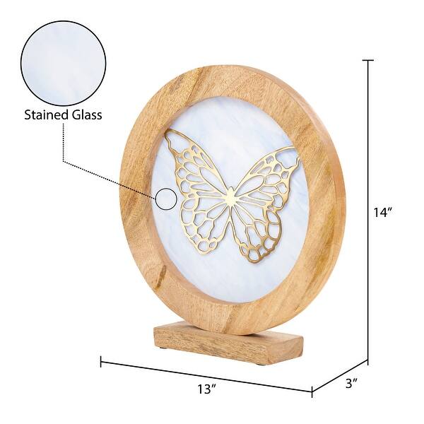 River of Goods Round Decorative Stained Glass Mango Wood Stand - 13" x ...