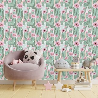 Cactus with Pink Flowers Wallpaper Peel and Stick and Prepasted - Bed ...