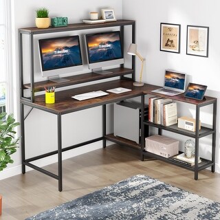 51 inch Reversible L Shaped Desk with Hutch Shelves Monitor Stand - Bed ...