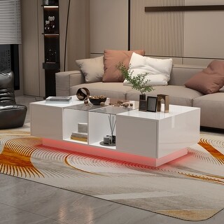 Coffee Table Storage High Gloss Coffee Tables LED Lighting Cocktail ...