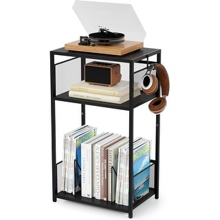 3-Tier End Table with Vinyl Storage, Turntable Stand for Living Room or ...