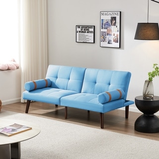 Blue Convertible Sleeper Sofa Bed Futon Loveseats w/Adjustable Back ...