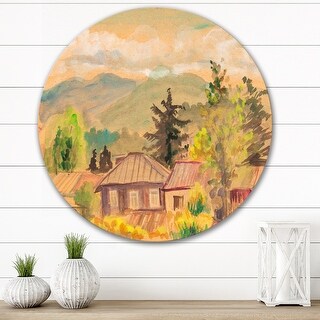 Designart 'Houses In The Green Countryside' Country Metal Circle Wall ...