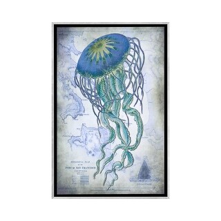iCanvas "Jellyfish On Image Of Nautical Map" by Fab Funky Framed - Bed ...