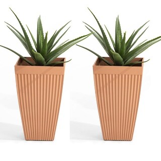 Indoor Outdoor Standing Planter, 23" Tall Terra Cotta Fluted Pot ...