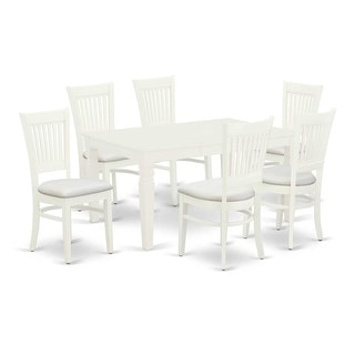7-Piece Kitchen Dinette Set - Linen White Wood Dining Table & 6 Chairs ...