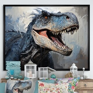 Designart "Dinosaur Blue T Rex Supreme" Dinosaur Framed Canvas Wall Art ...