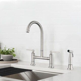 Bridge Kitchen Faucet With Side Sprayer 4 Hole Kitchen Sink Faucet 2 ...