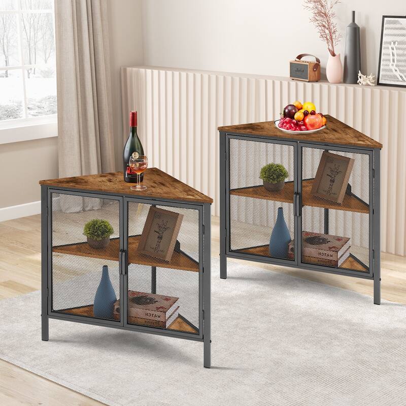 VECELO 2-Piece Triangle Corner Storage Cabinet Set 3-Tier Metal Frame ...
