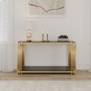 Modern Glass Console Table, 55" Gold Sofa Table with Sturdy Metal Frame ...